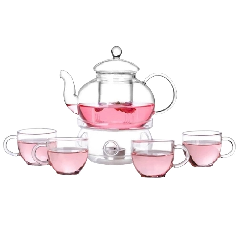 TUIBELYN 6Pcs Glass Flower Teapot Glass Infuser Pot Set Clear Glass ...