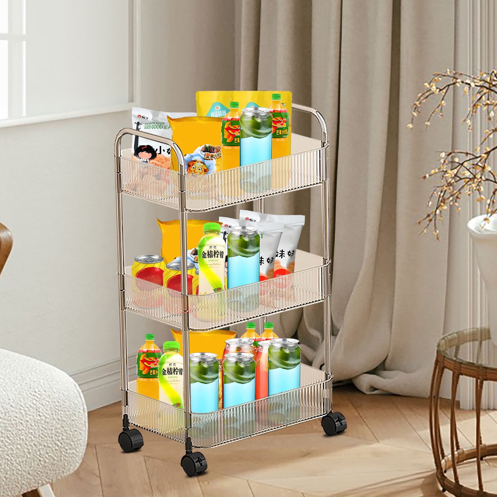 TUITOONM 3 Tier Rolling Cart Organizer Plastic Rolling Cart with Wheels ...