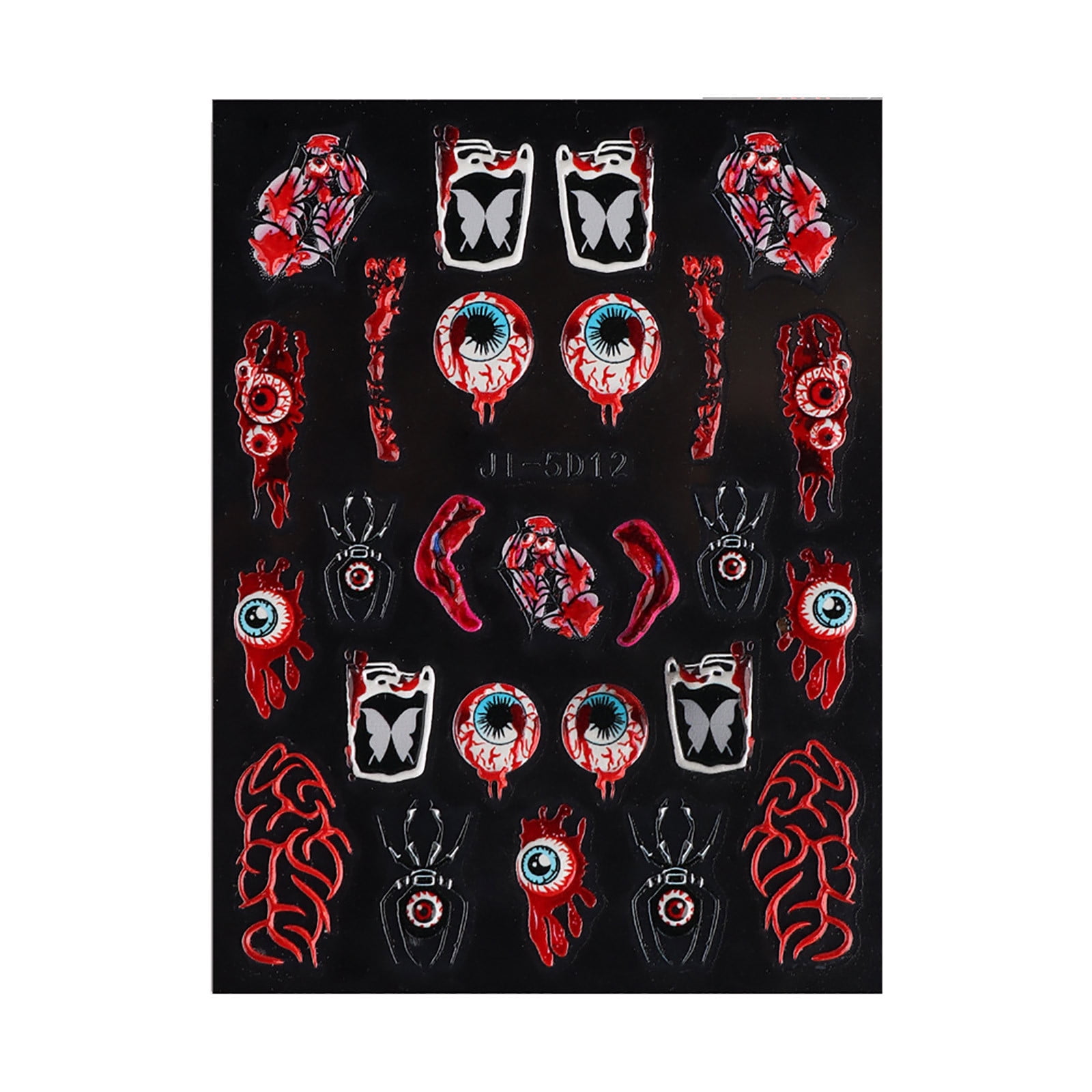 TUITOONM 5D Halloween Nail Stickers Horror Puppet Skull with Red Lips ...