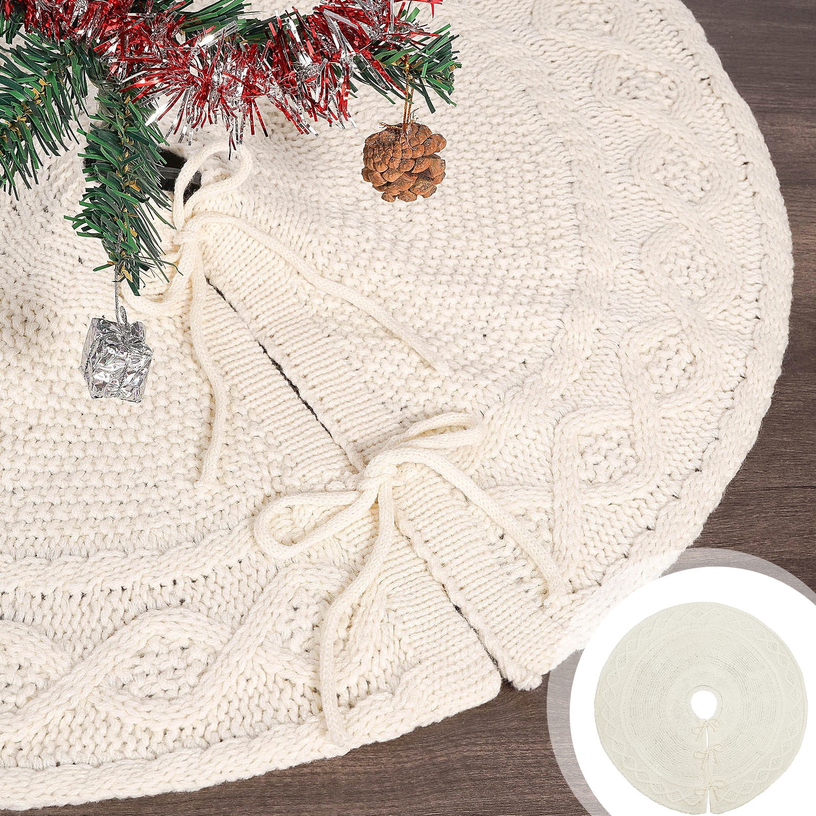 TUITOONM Beige Knitting Christmas Tree Skirt Holiday Tree Skirt For ...