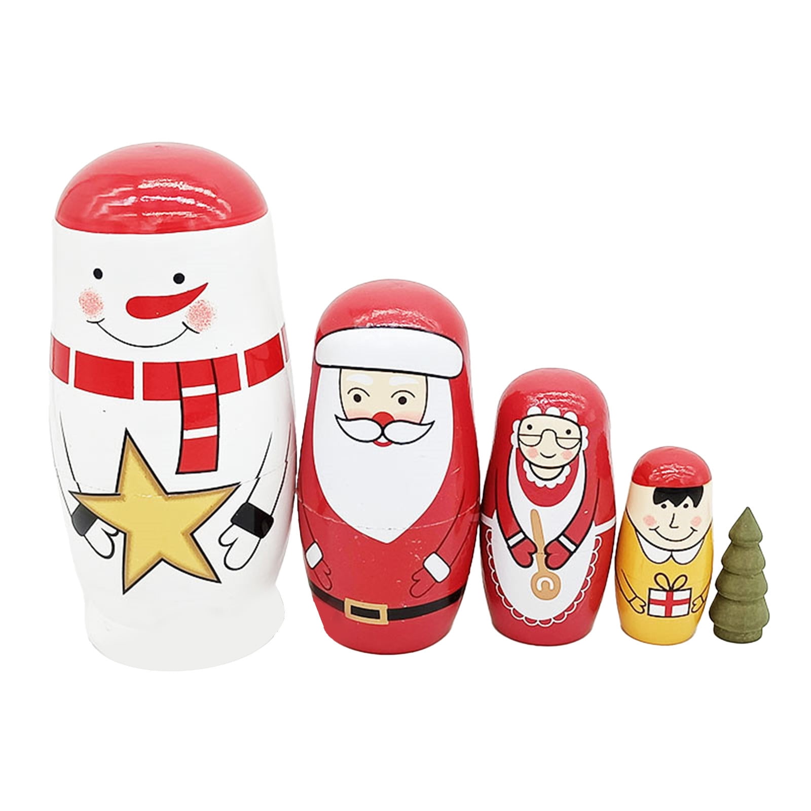 TUITOONM Five Layers Christmas Russian Nesting Dolls Wooden Handmade ...