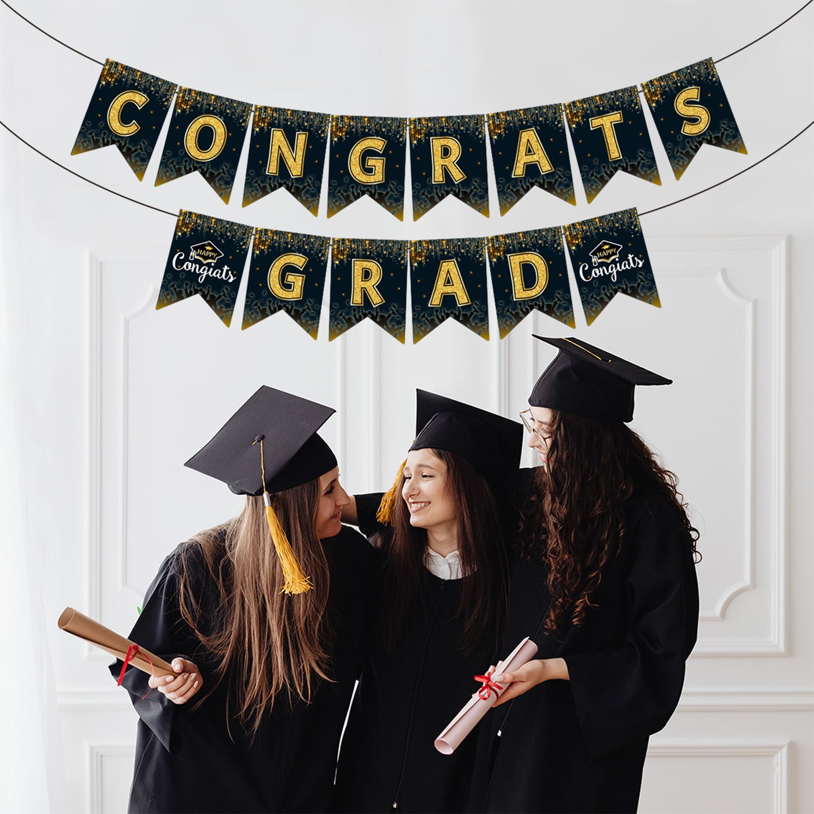 TUITOONM Flag Raising Graduation Season Streamer “CONGRATS GRAD”Black ...
