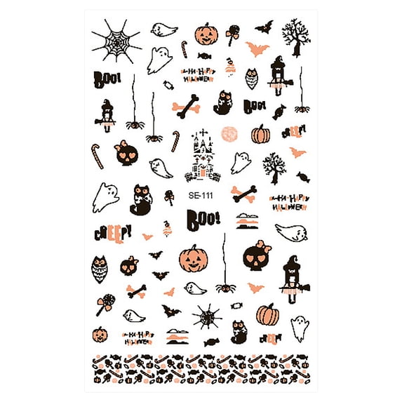 TUITOONM Halloween Nail Stickers Skull & Pumpkin Doodle Sticker Set ...