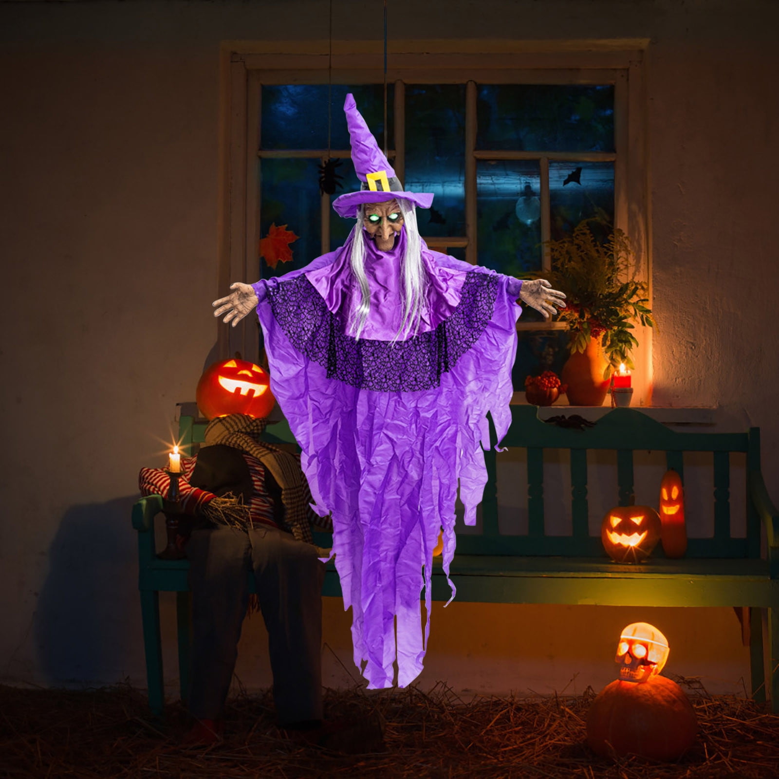 TUITOONM Voice Controlled Hanging Witch Ghost Motion Activated ...