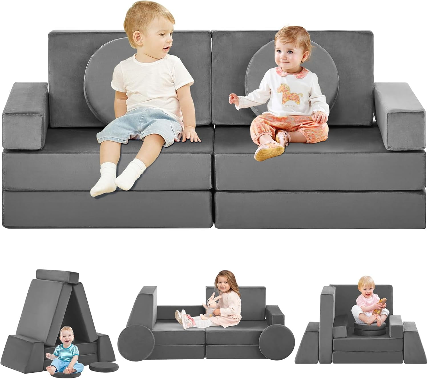 TUKAILAi 10PCS Modular Kids Play Couch, Convertible Child Sectional ...