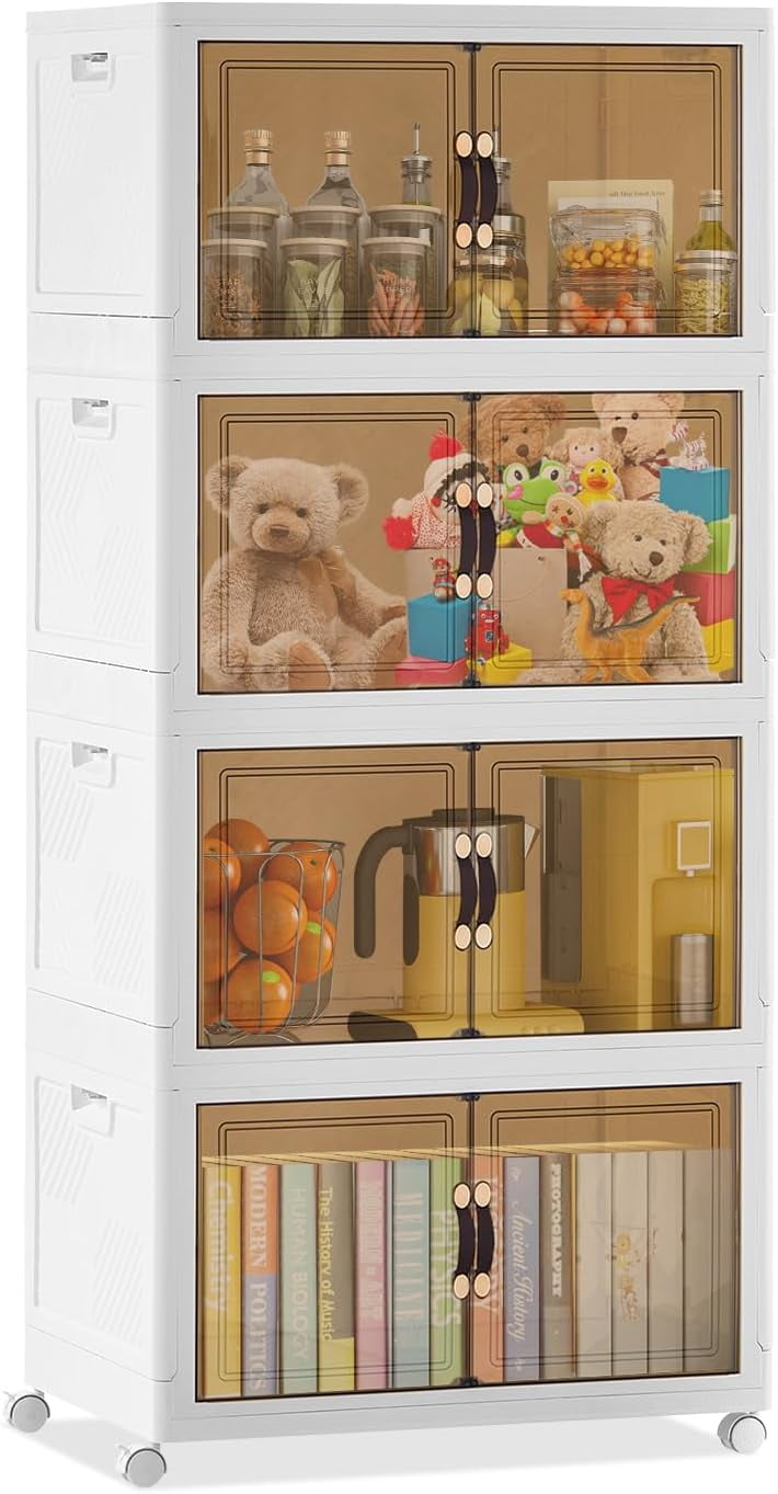 TUKAILAi 4 Tier Collapsible Storage Bins Max 140QT Stackable ...