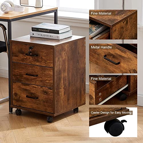 TUKAILAi Mobile File Cabinet with 3 Drawers, Lockable Storage Unit ...