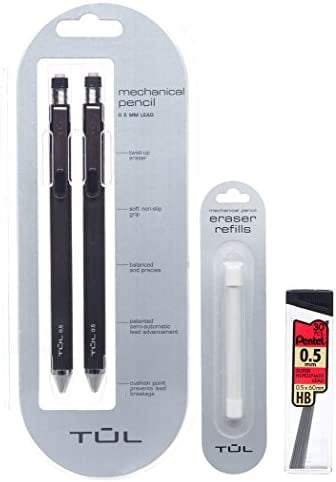 TUL 0.5mm Mechanical Pencils (1 2-pack), Eraser Refills (1 3-pack) & 30 ...