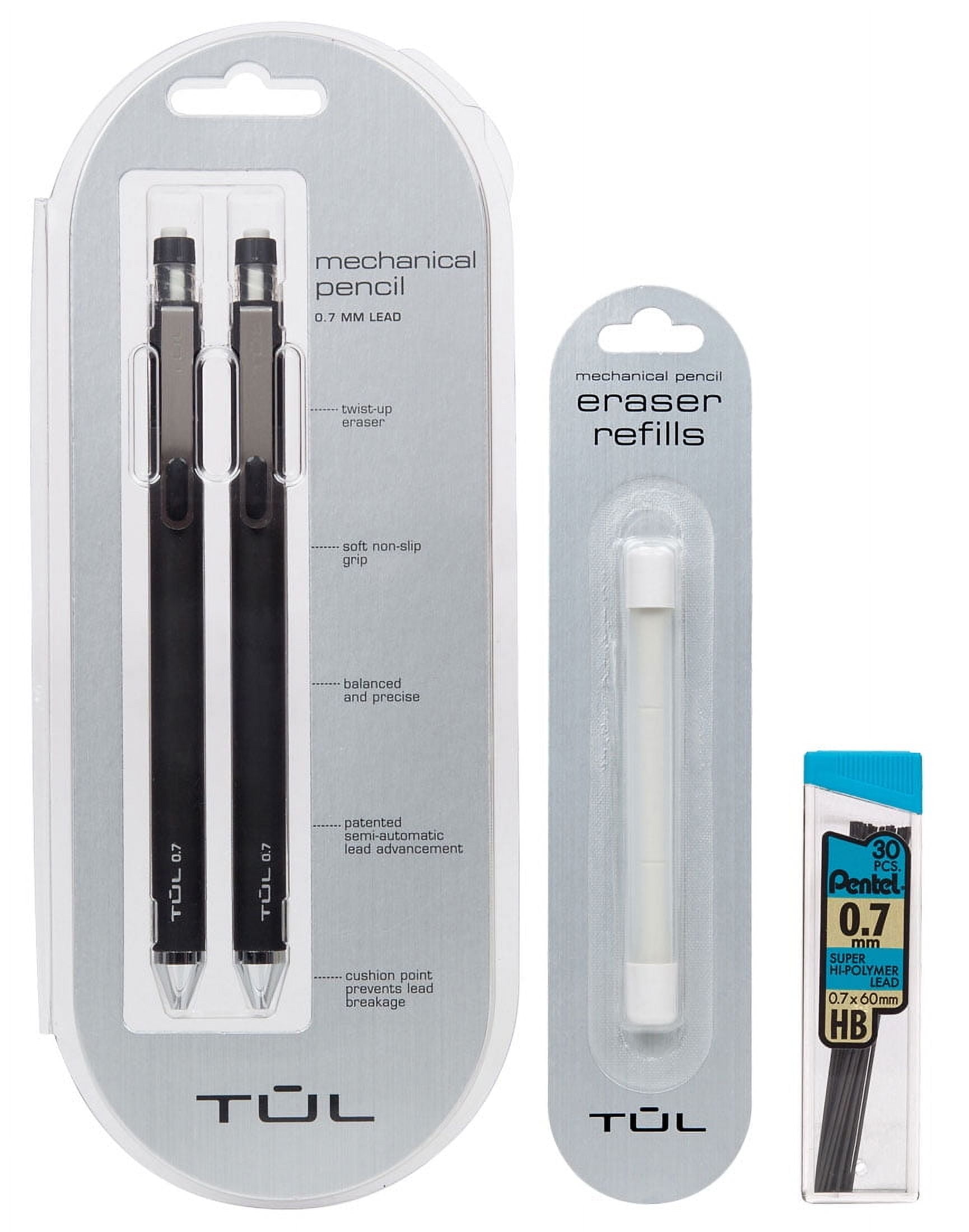 TUL 0.7mm Mechanical Pencils (1 2-pack), Eraser Refills (1 3-pack) & 30 ...