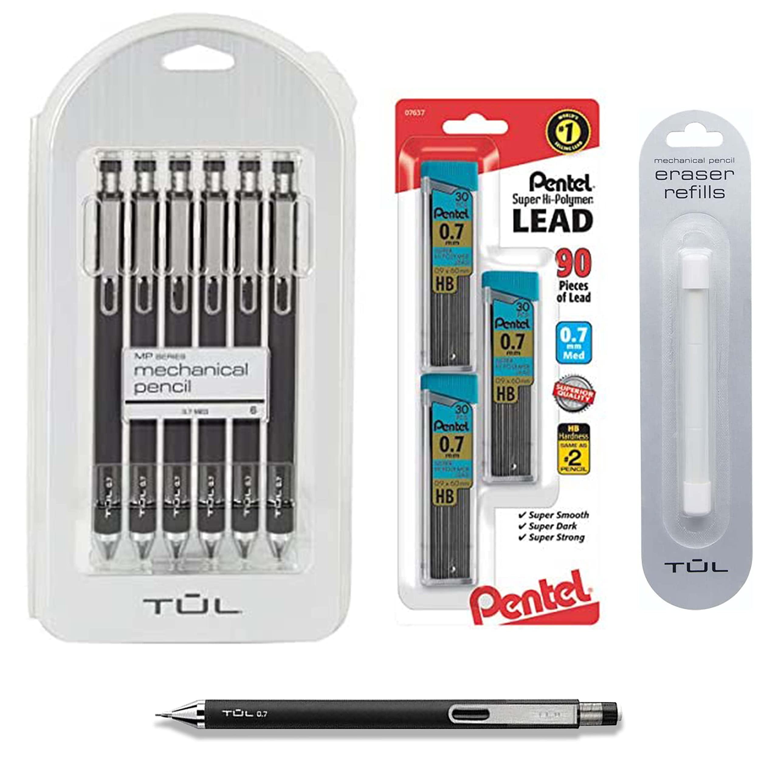 TUL Pencil Value Pack - 0.7mm Mechanical Pencils 6 Pack, Eraser Refill ...