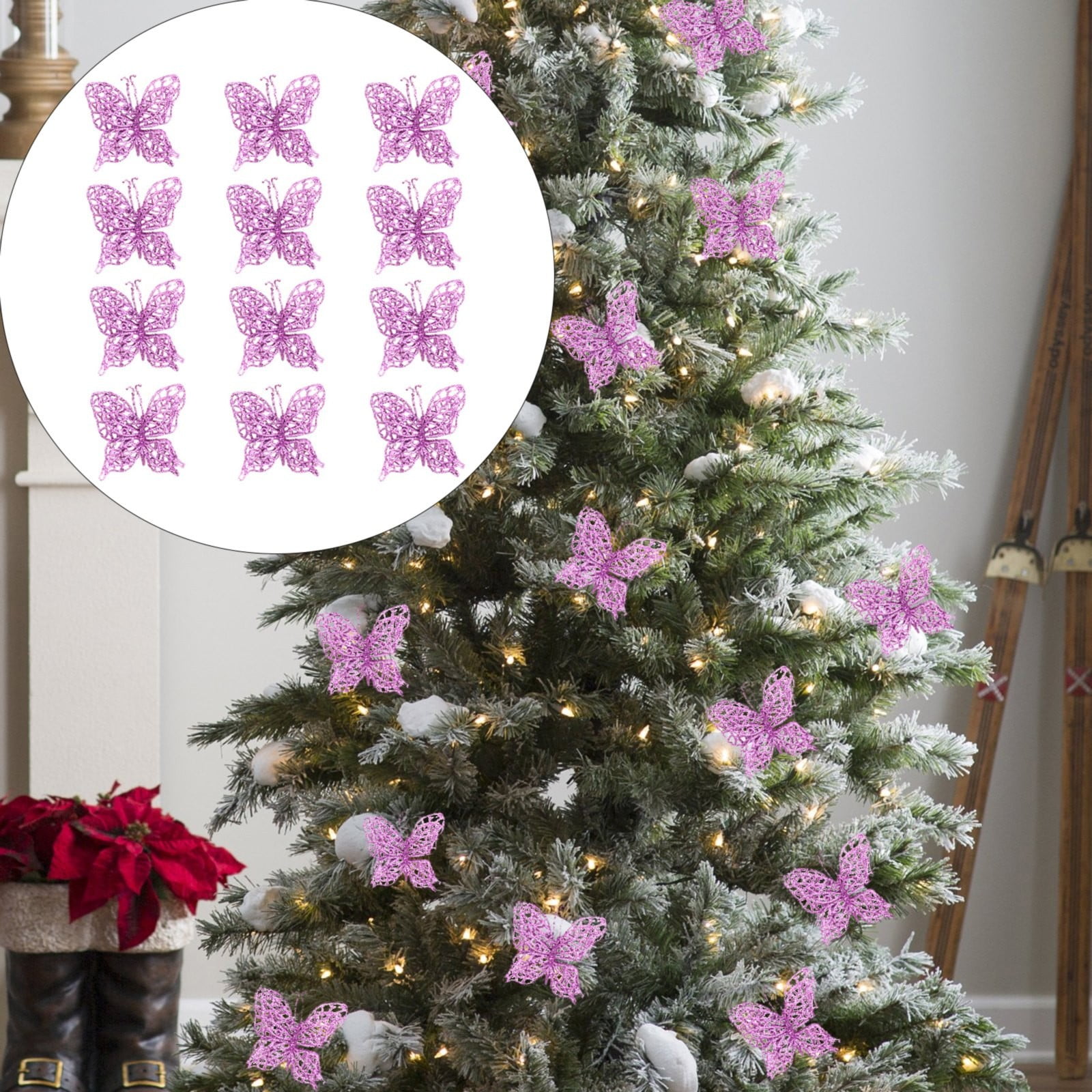 TULUDA 12 Pcs Glitter Christmas Tree Butterfly Ornaments, 2 Color ...