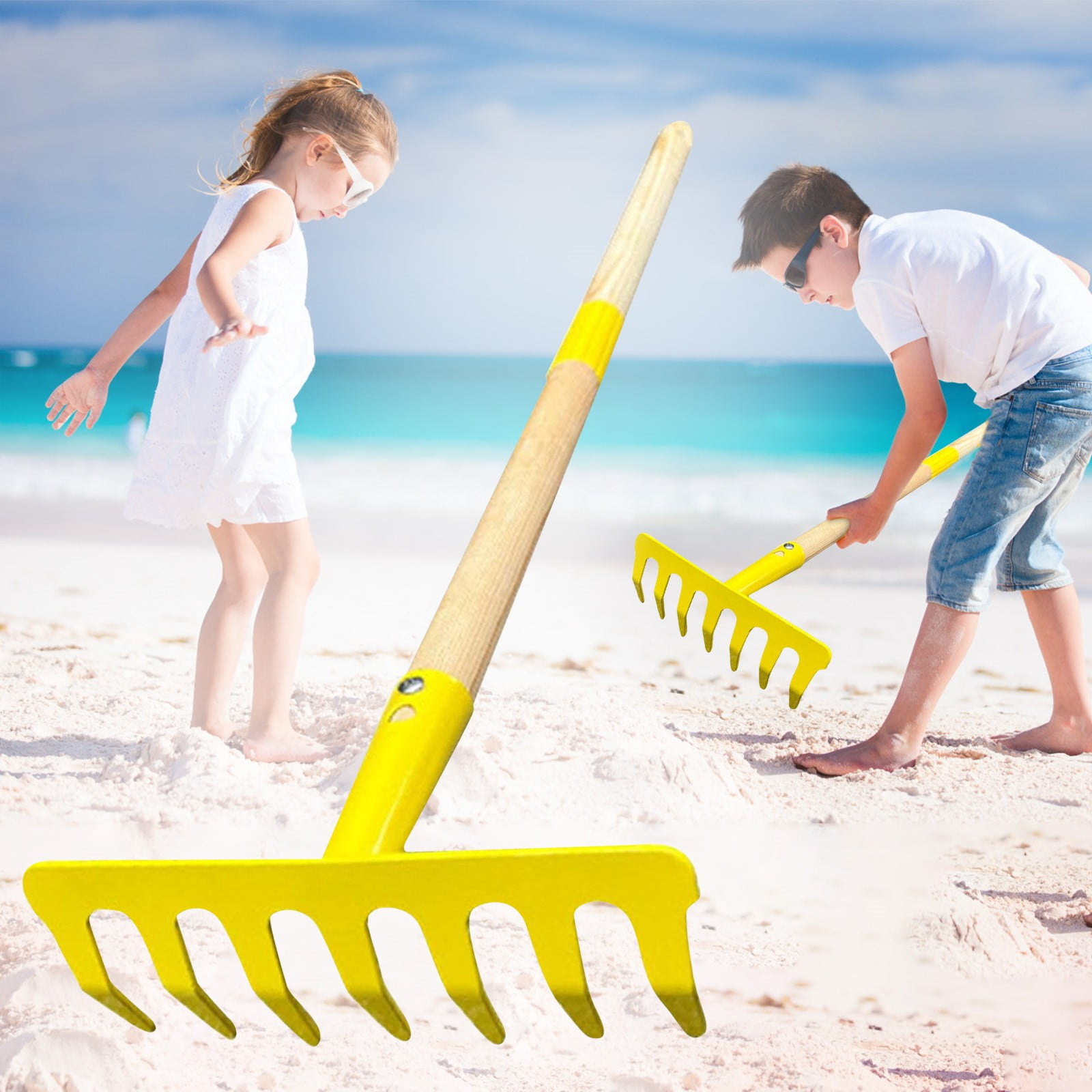 TULUDA Kids Rake with Hardwood Handle, Durable Plastic Head to Sweep ...