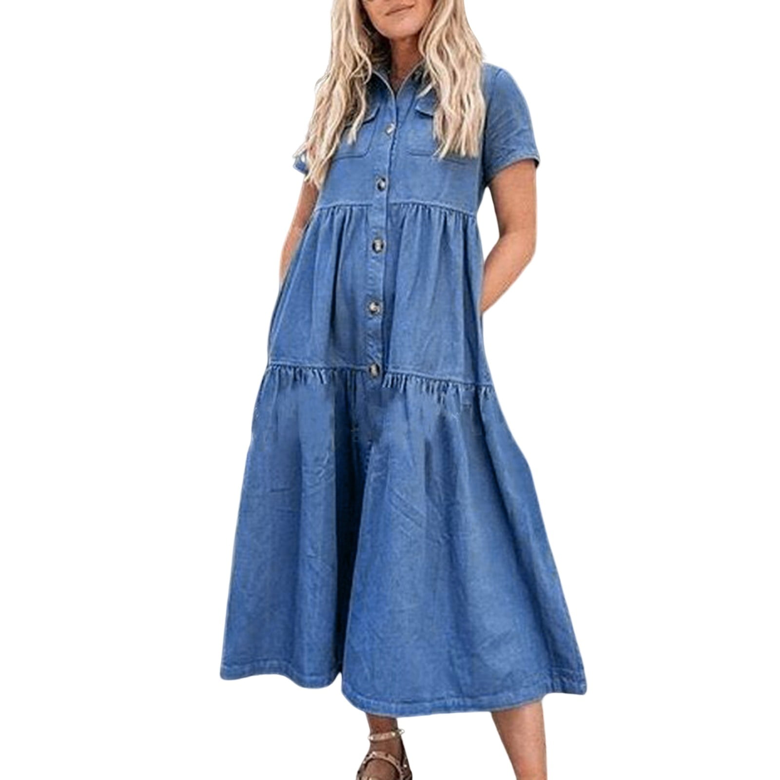 Tuluda Sun Dresses For Women Casual Maxi Denim Dresses For Women Lengthen Solid Summer Outerwear
