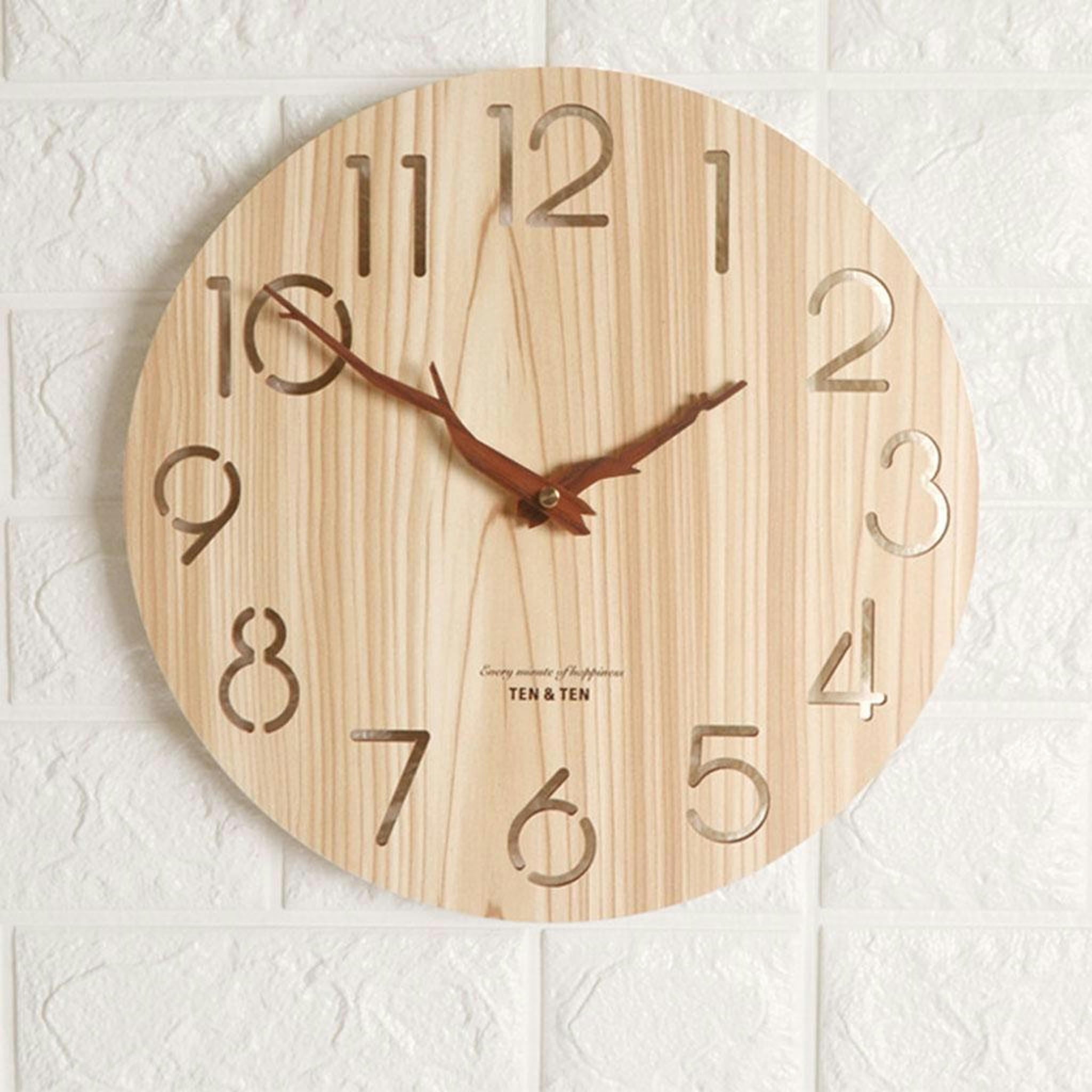 TUMALL 30cm Wooden 3D Wall Clock Modern Battery Powered Round Art Wall ...