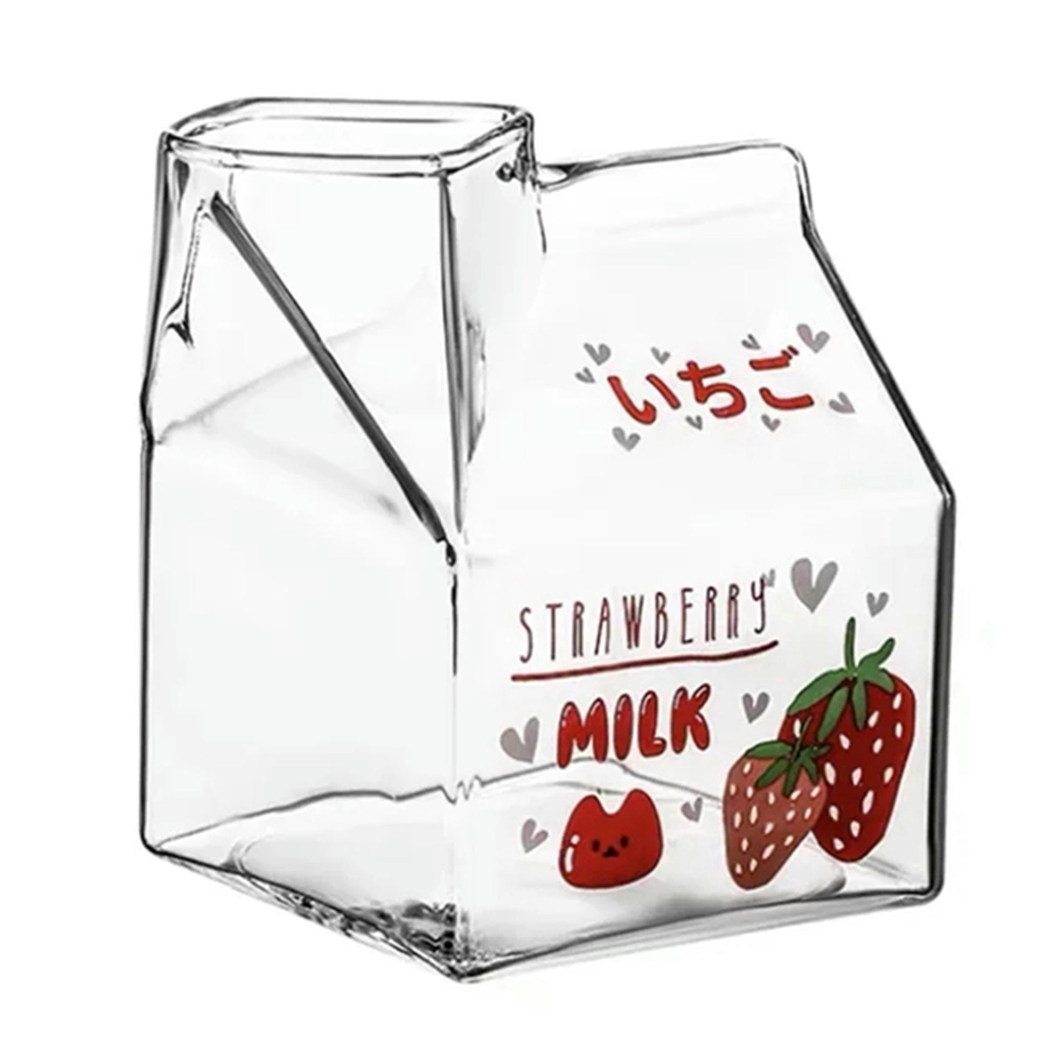 TUMALL 350ML Kawaii Square Milk Carton Glass Cup Heat Resistant Cute ...
