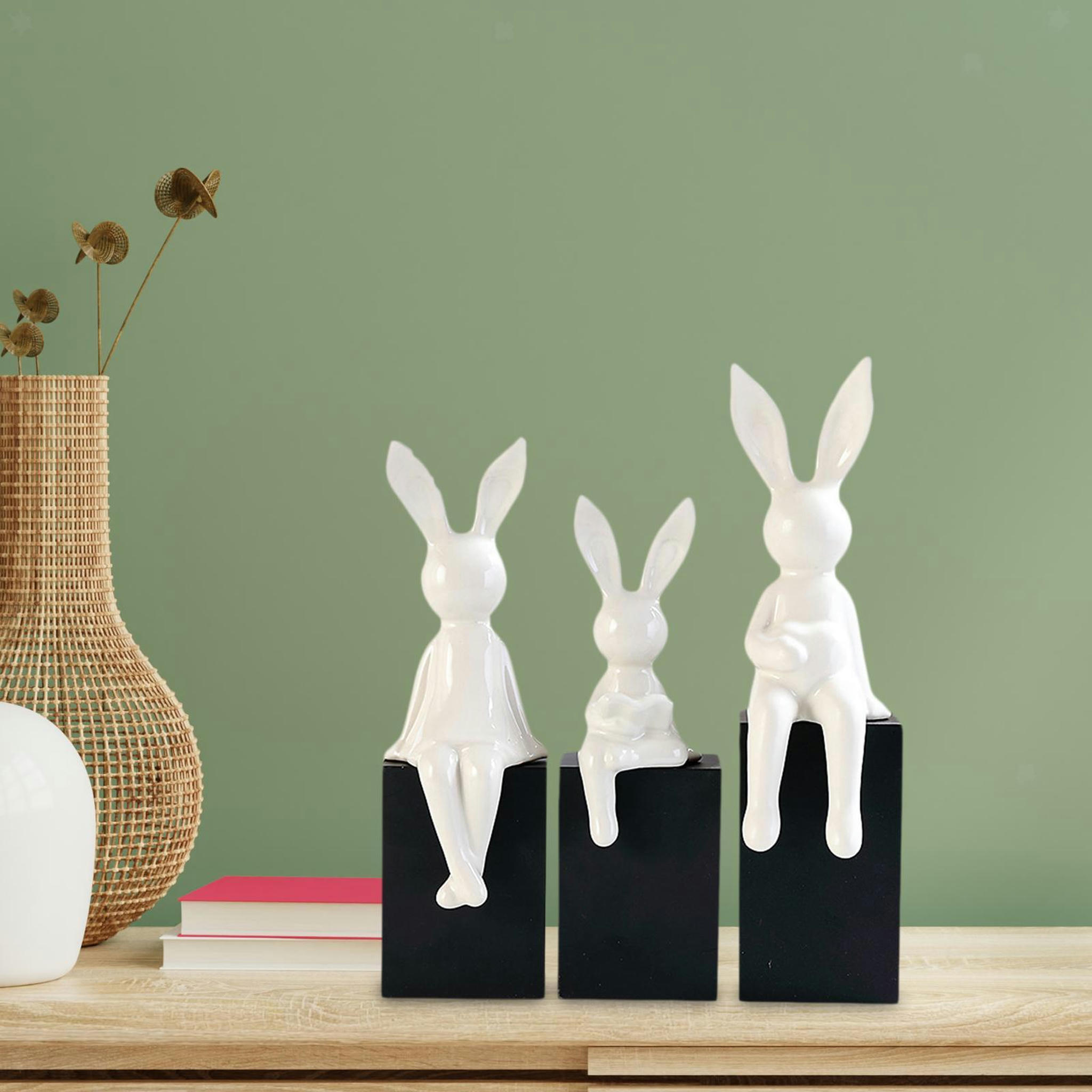 TUMALL 3x Rabbit Statues Figurines Animal Figurines Decoration ...