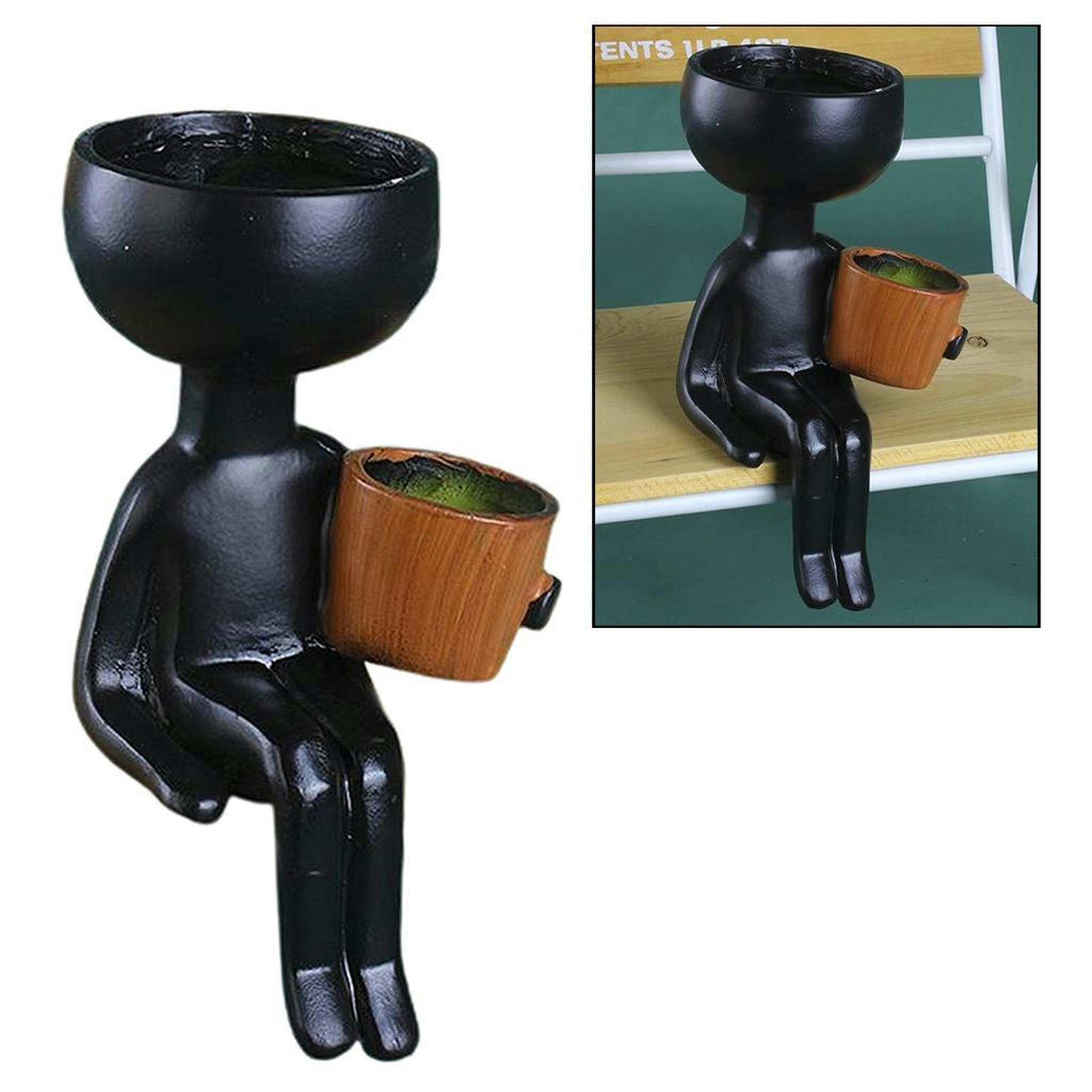 TUMALL Decorative Tabletop FLOWer Pot Human Portrait Sculpture-Black ...