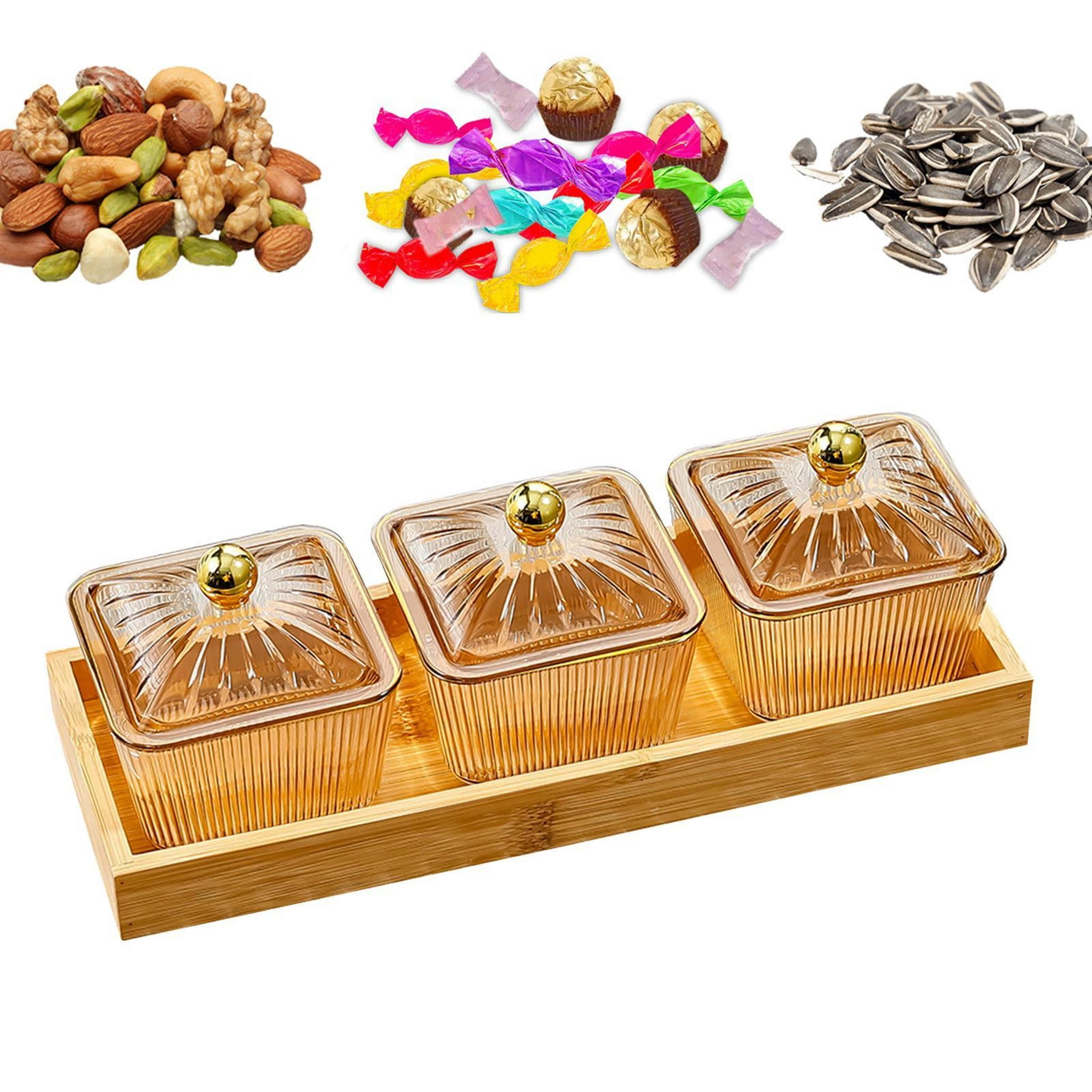TUMALL Divided Serving Dishes Dipping Bowl Set with Wood Tray Lids ...