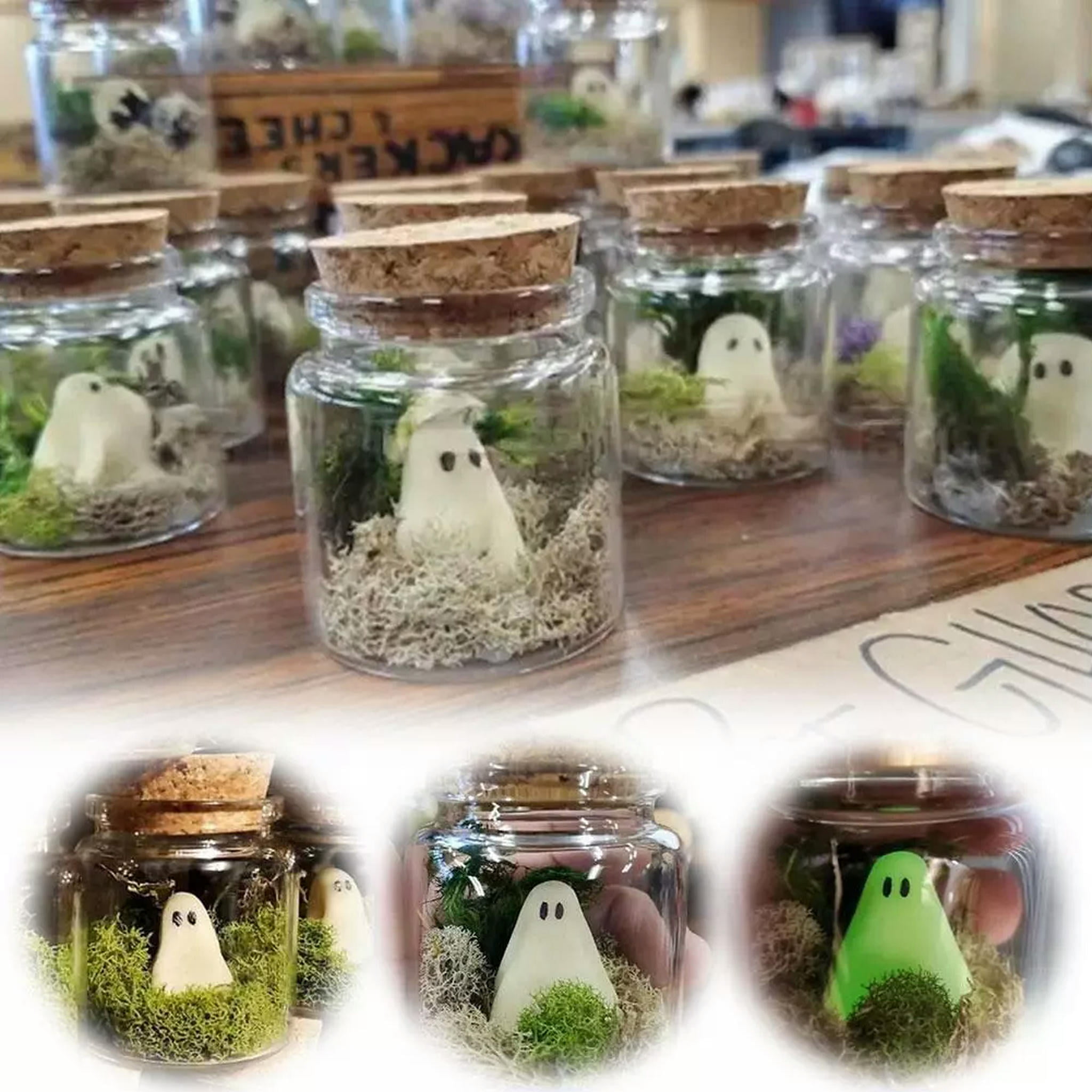 TUMALL Mini Pet Ghosts in a Jar Luminous Ghost Figurines with Moss ...