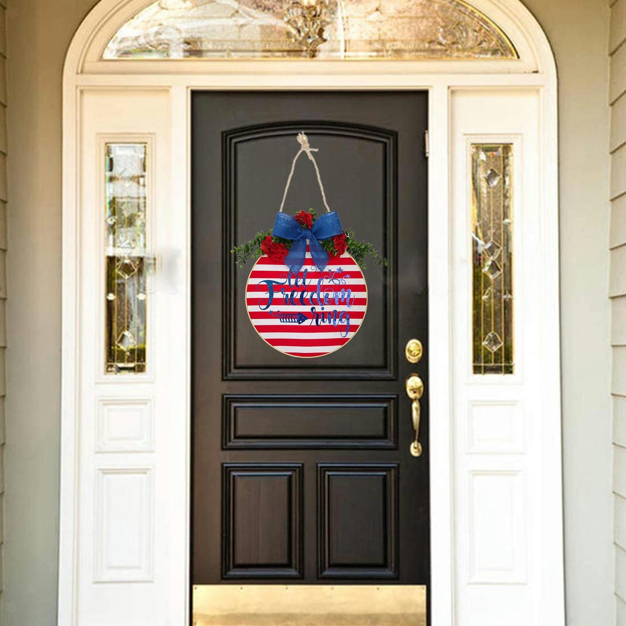 TUMALL Patriotic Welcome Sign Front Door Round wooden sign Hanging-Red ...