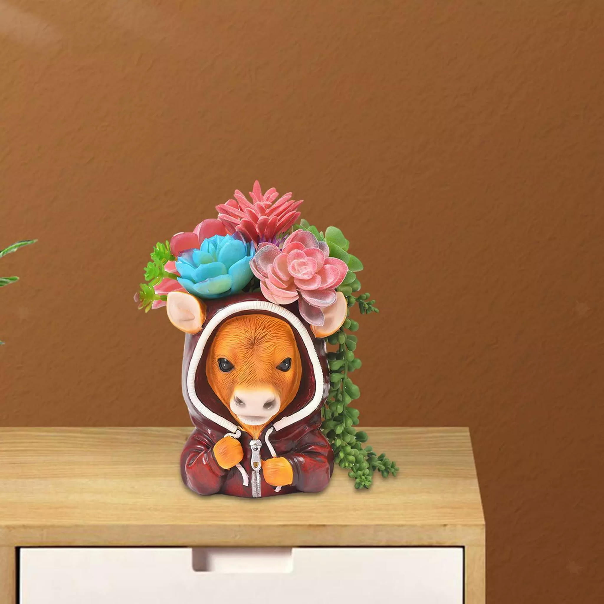 TUMALL Plant Pot Table Centerpieces Ornament Cartoon Animal Face Statue ...