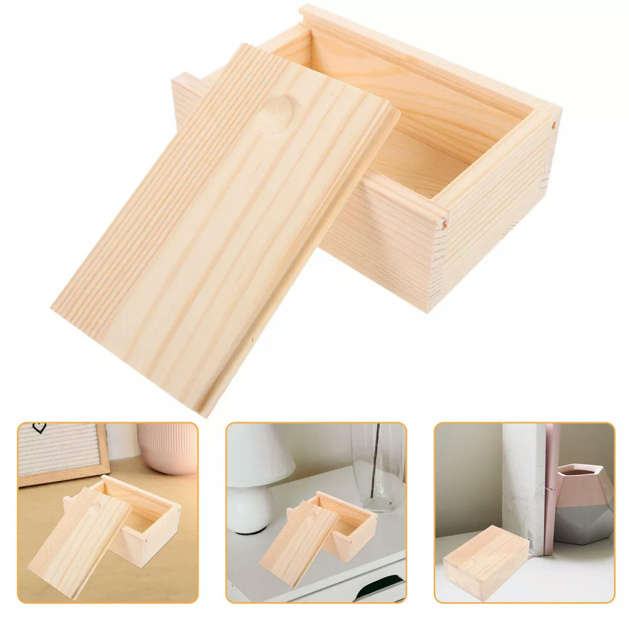 TUMALL Small Wooden Storage Box Container Empty Gift Box Wood Box with ...