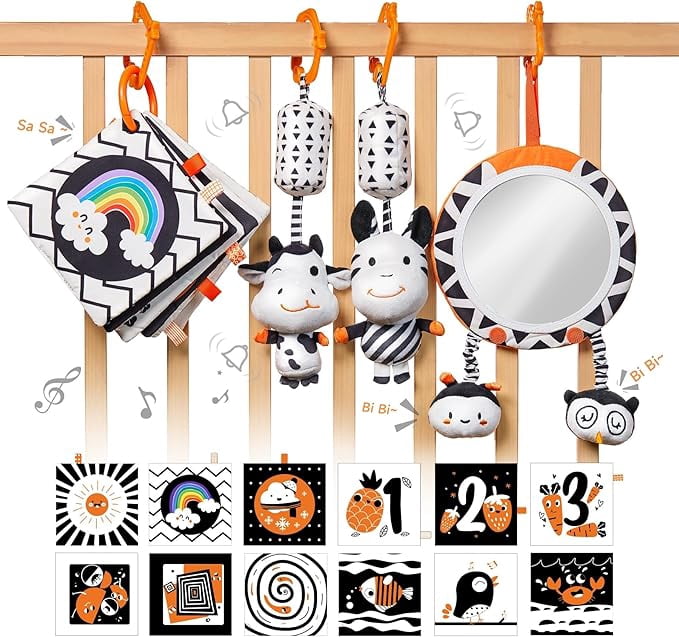 TUMAMA Black and White Baby Toys, High Contrast Tummy Time, Newborn ...