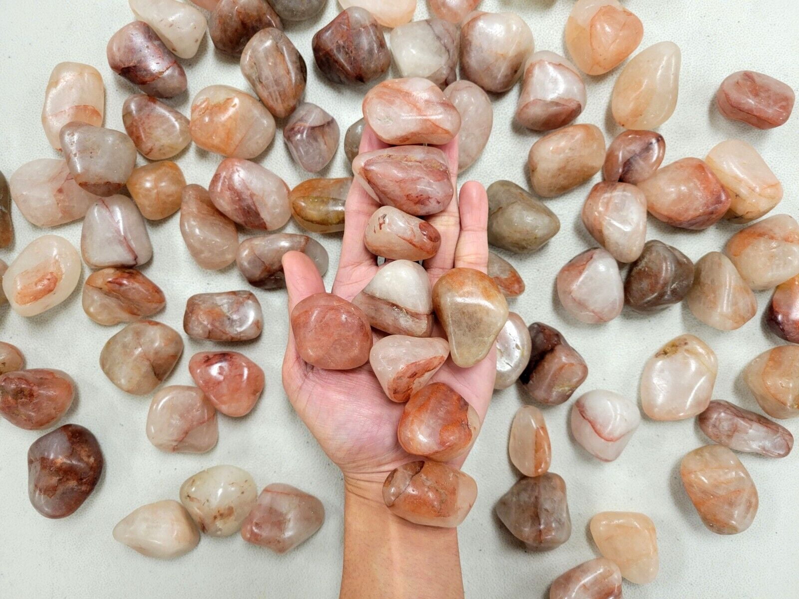 TUMBLED FIRE QUARTZ CRYSTAL STONES - HEMATOID QUARTZ BULK - HEMATITE ...