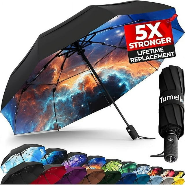 TUMELLA Strongest Windproof Travel Umbrella (Compact, Superior & Beautiful), Small Strong but ...