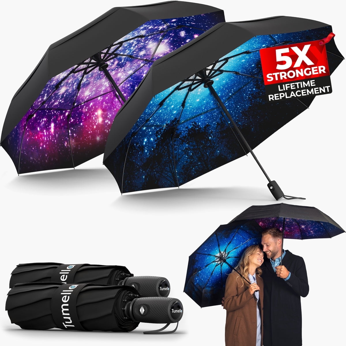 TUMELLA Strongest Windproof Travel Umbrella (Compact, Superior & Beautiful), Small Strong but ...