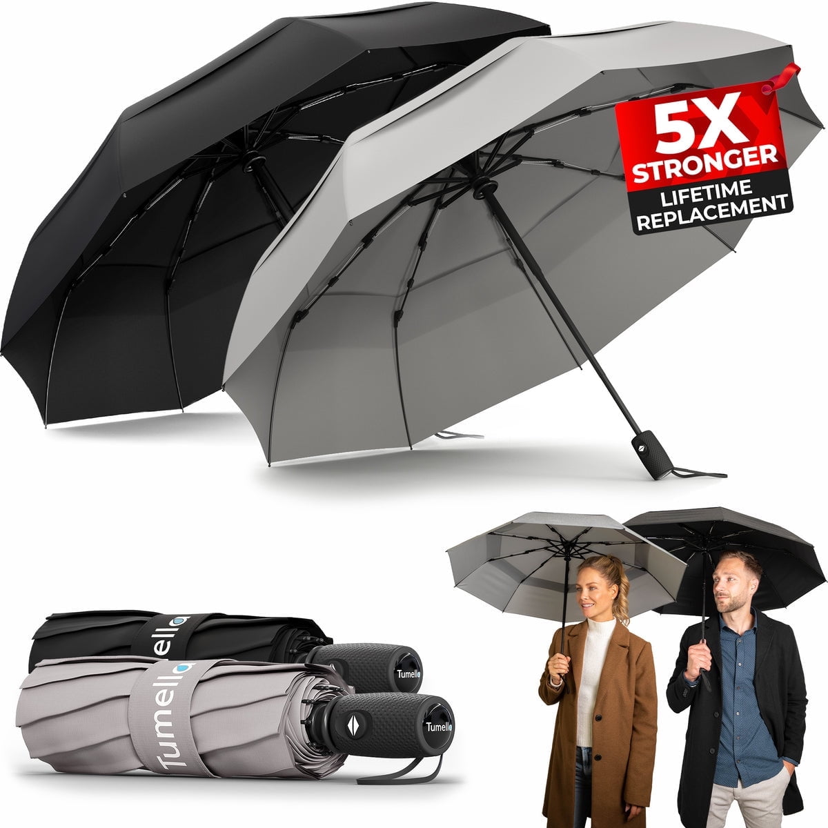 TUMELLA Strongest Windproof Travel Umbrella (Compact, Superior & Beautiful), Small Strong but ...