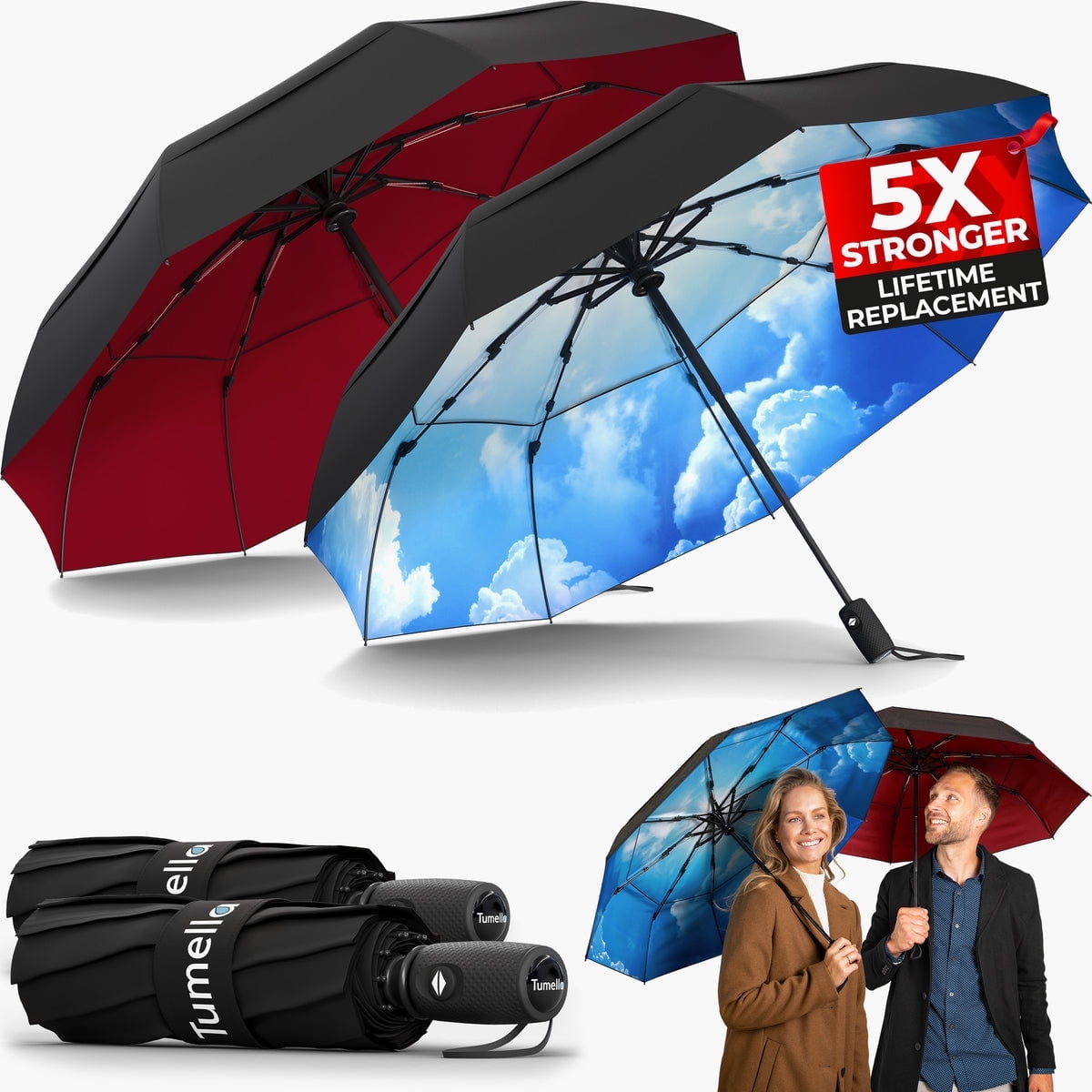 TUMELLA Strongest Windproof Travel Umbrella (Compact, Superior & Beautiful), Small Strong but ...