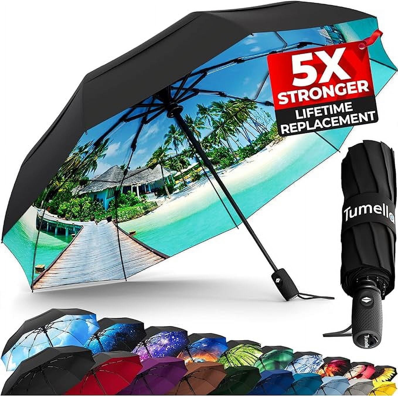 TUMELLA Compact & Strong Windproof Travel Umbrella, Auto Open Close ...