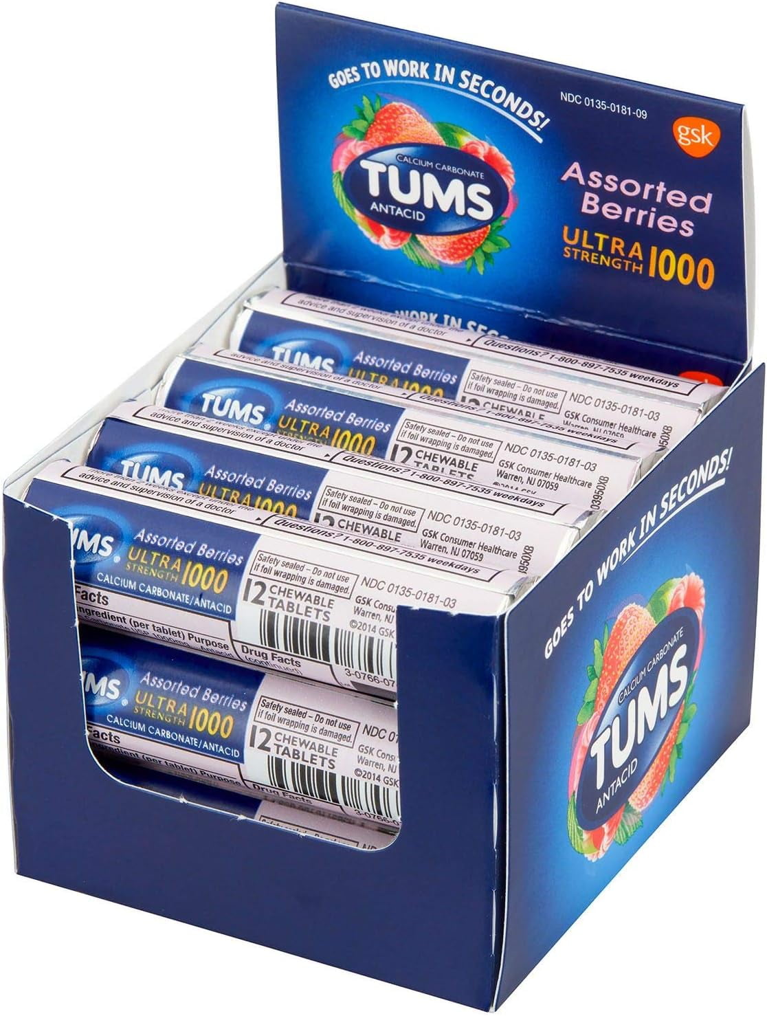 TUMS Antacid Chewable Tablets Ultra Strength, Assorted Berries (12 pk ...
