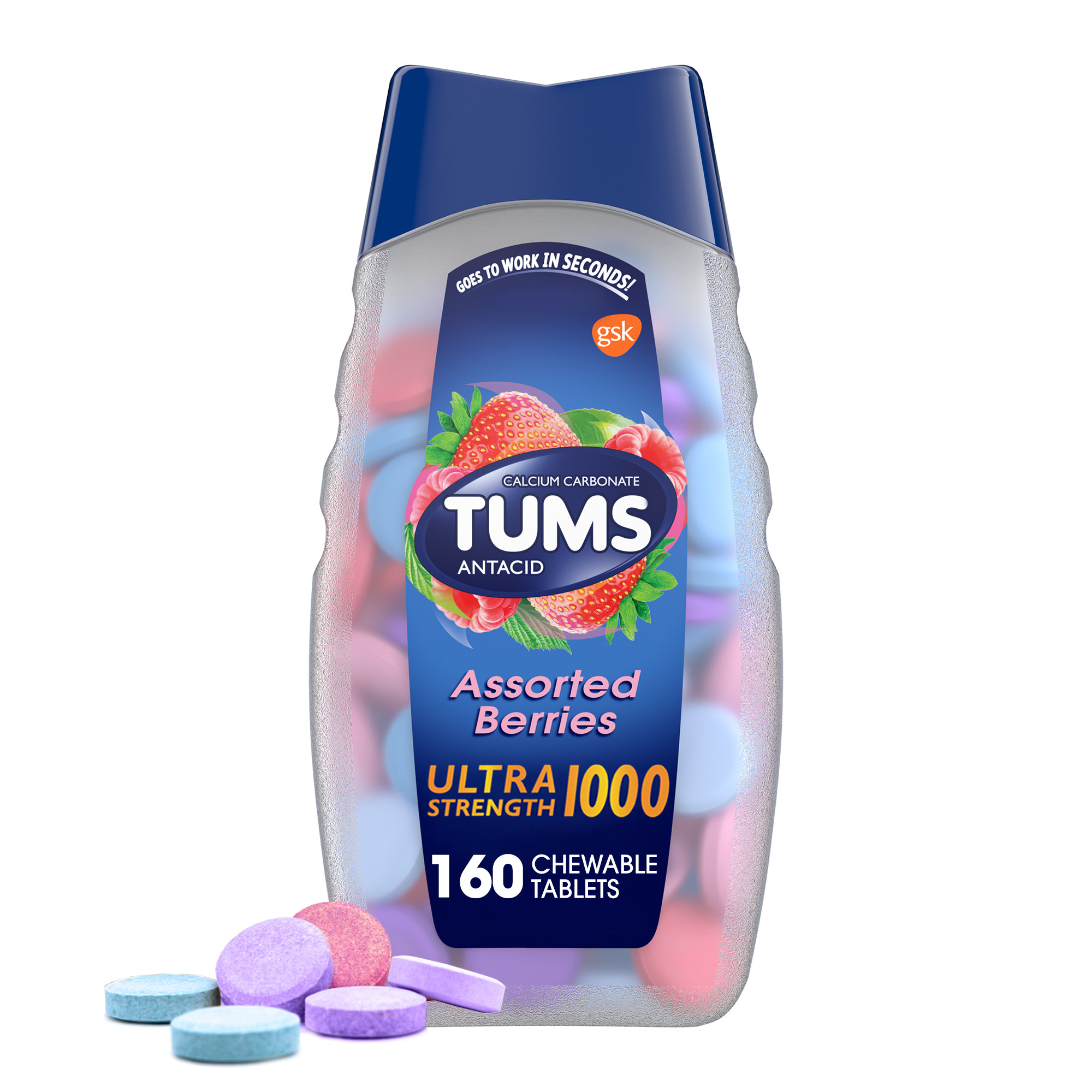 TUMS Ultra Strength Heartburn Relief Chewable Antacid Tablets, Fruit ...