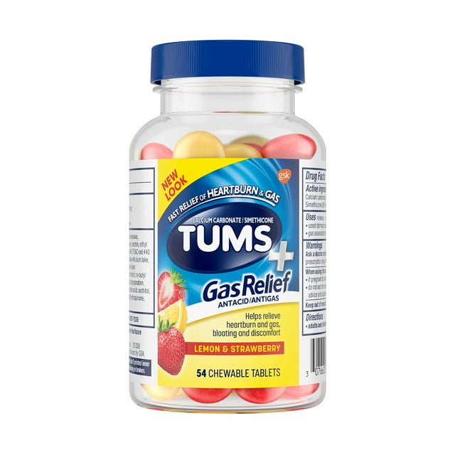 TUMS+ Chewable Antacid Tablets, Lemon & Strawberry - 54 Count - for ...