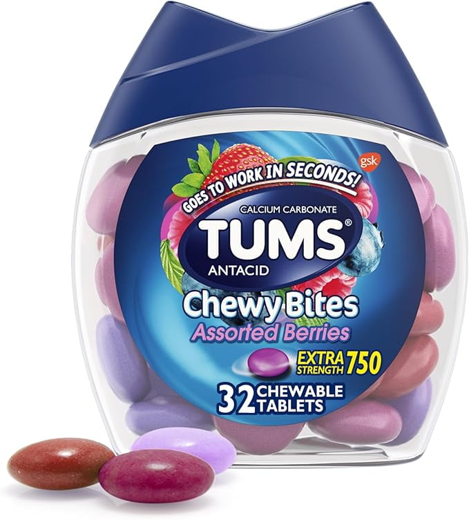 TUMS Chewy Bites Antacid Tablets for Chewable Heartburn & Acid ...