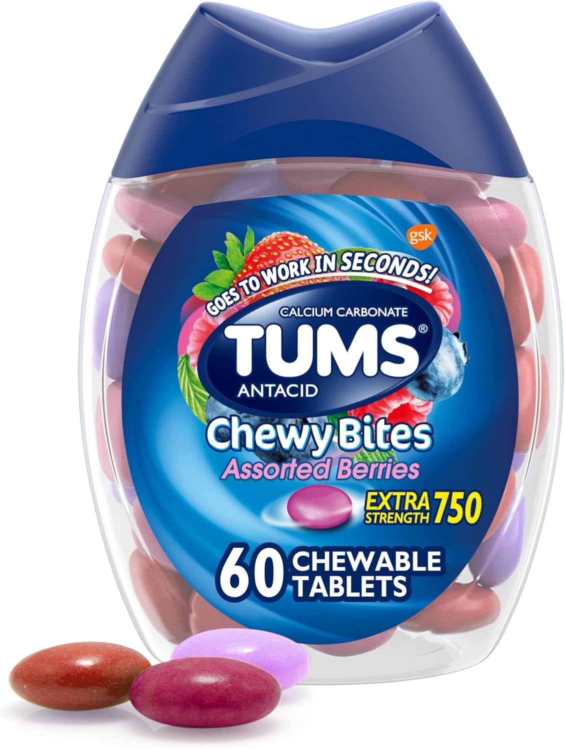 TUMS Chewy Bites Antacid Tablets for Chewable Heartburn Relief and Acid ...