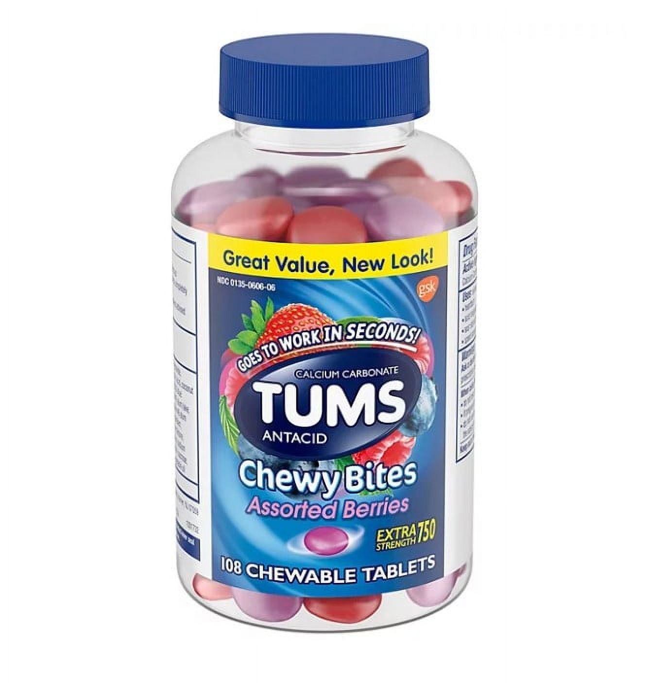 TUMS Chewy Bites Antacid Tablets for Heartburn Relief, Assorted Berries ...