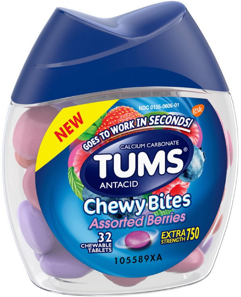 TUMS Chewy Bites Berry Antacid Chewable Tablets, Acid & Stomach Relief ...