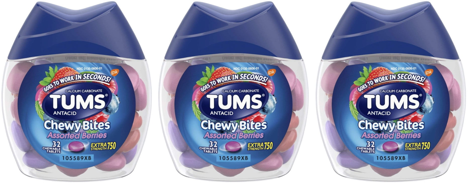TUMS Chewy Bites Heartburn Relief Chewable Antacid Tablets, Berry, 32 ...