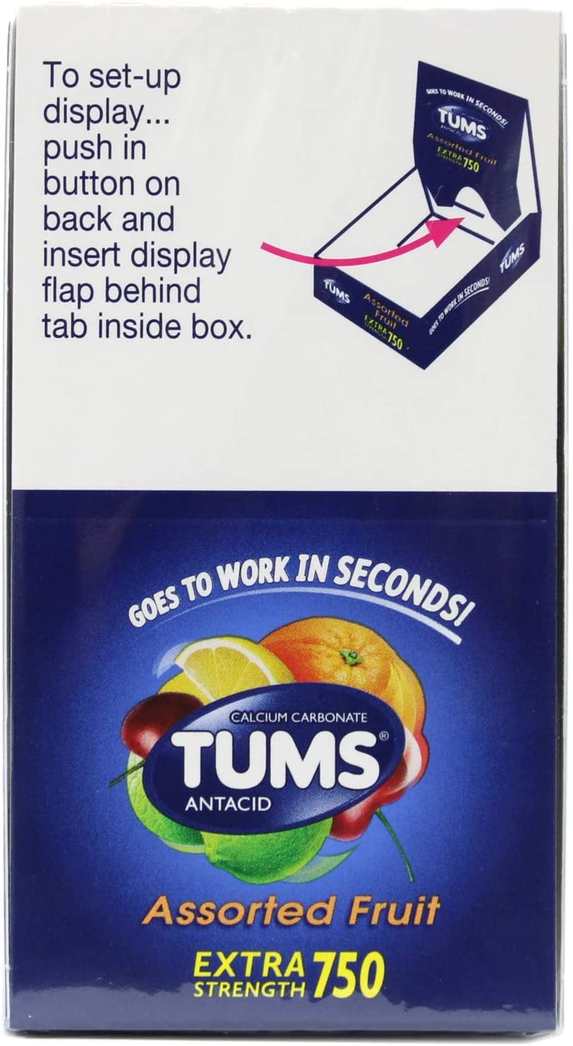 TUMS Extra Strength 750, Assorted Fruit Flavor, 12 Rolls, Fast Relief ...