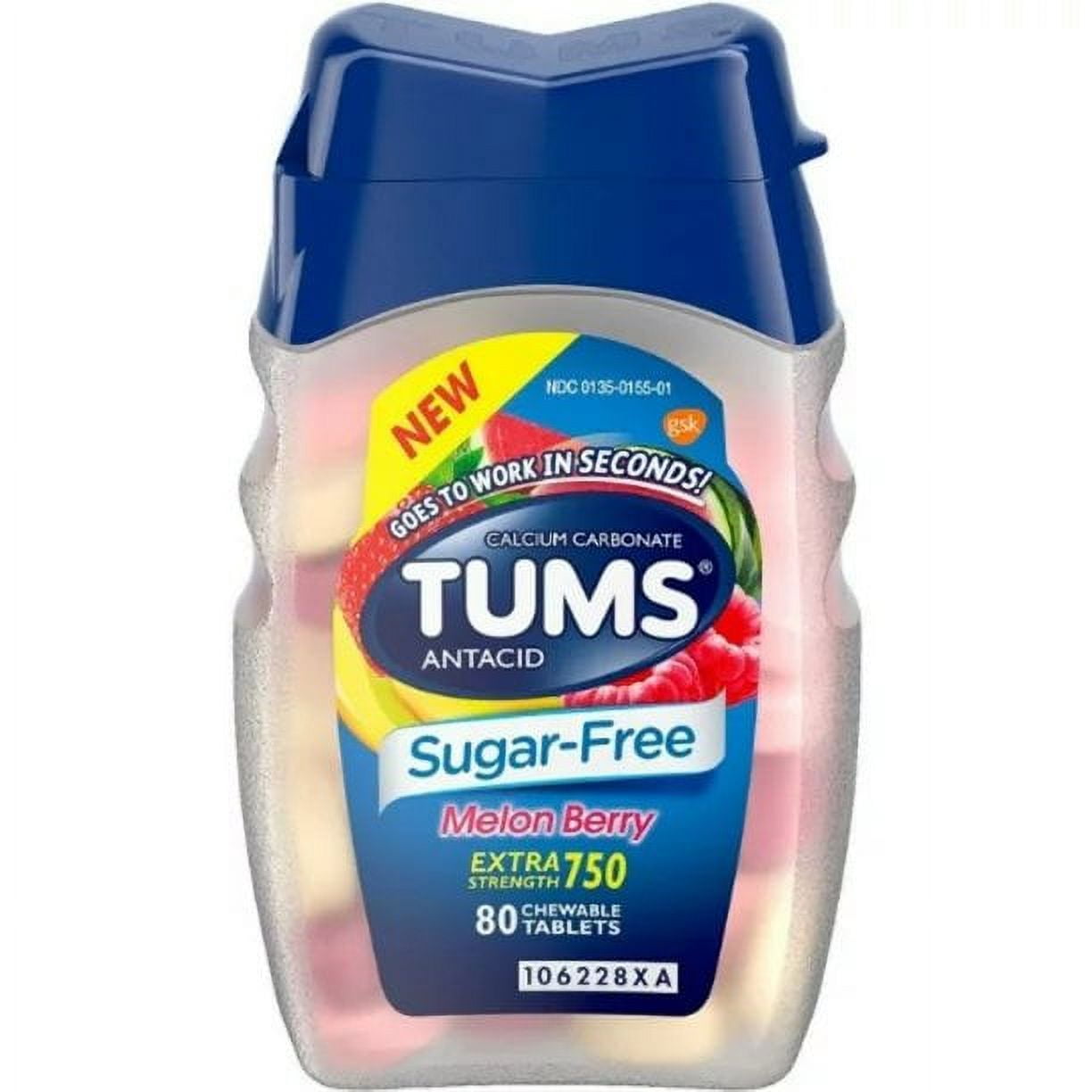TUMS Extra Strength Antacid Sugar Free Melon Berry Chewable Tablet, 80 ...
