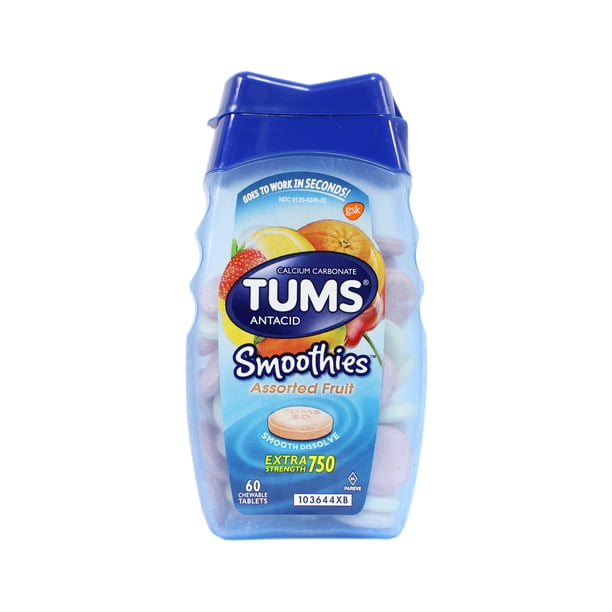 TUMS Smoothies Antacid/Calcium Supplement, Assorted Fruit, 60 Each ...