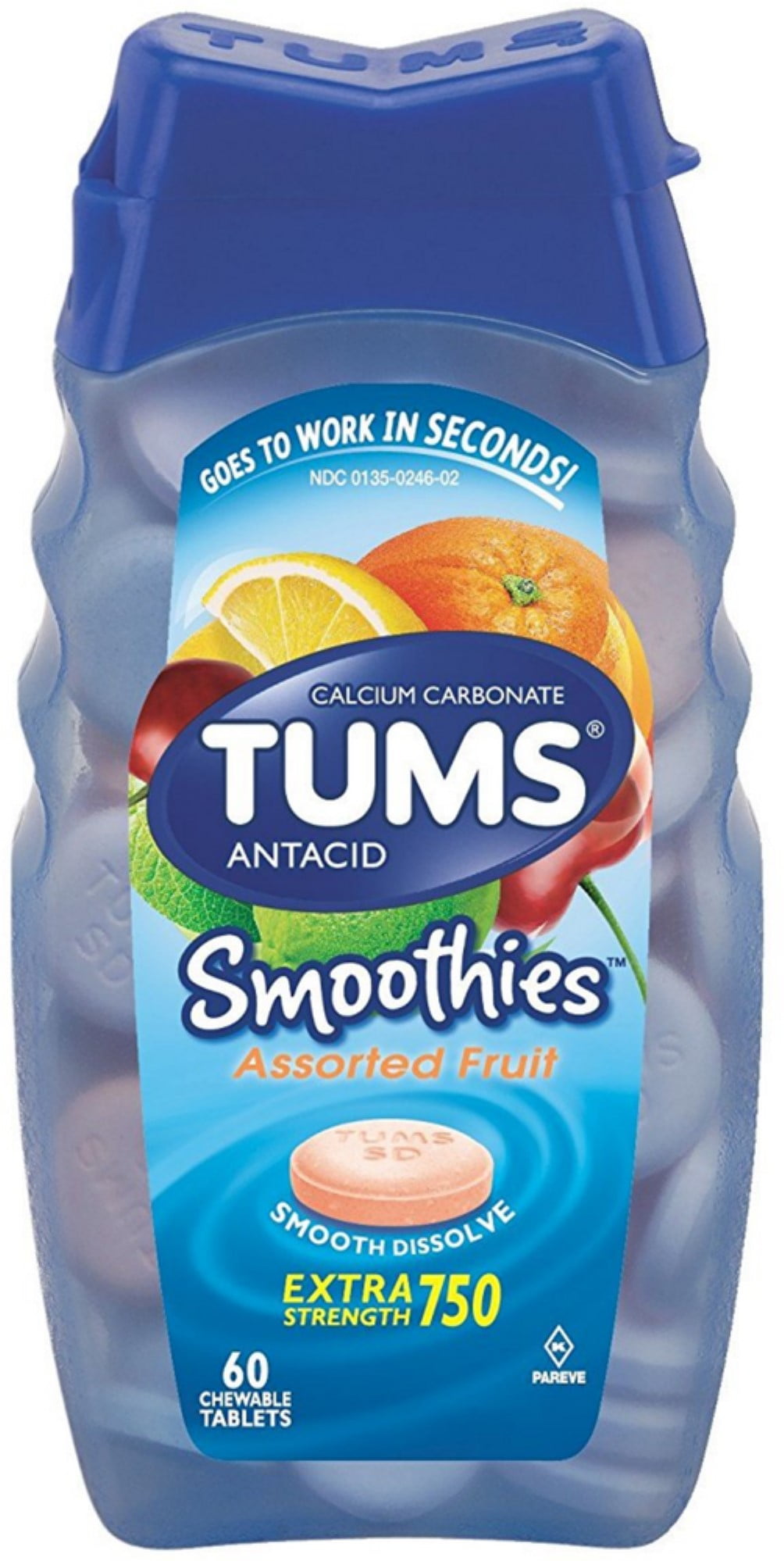 TUMS Smoothies Antacid Chewable Tablets, Assorted Fruit 60 ea (Pack of ...