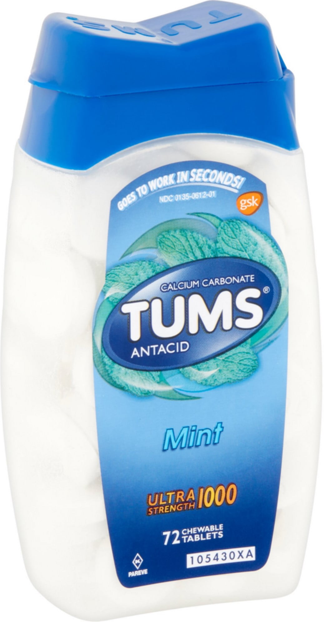 TUMS Ultra 1000 Maximum Strength Antacid Chewable Tablets, Peppermint ...