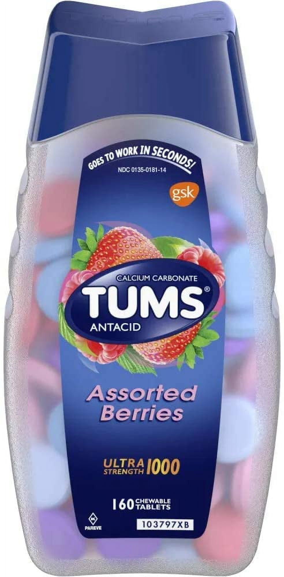 TUMS Ultra 1000 Assorted Berries 160 Tablets for Acid Reflux Relief ...