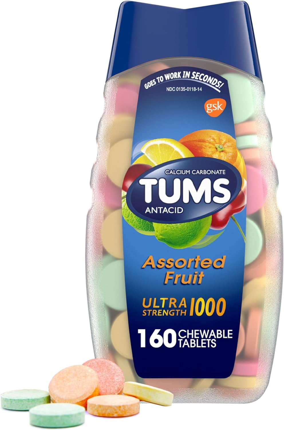 TUMS Ultra Strength Antacid Tablets for Chewable Heartburn Relief and ...