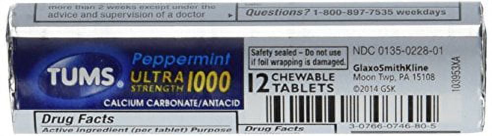 TUMS Ultra Strength Peppermint Antacid Chewable Tablets for Heartburn ...