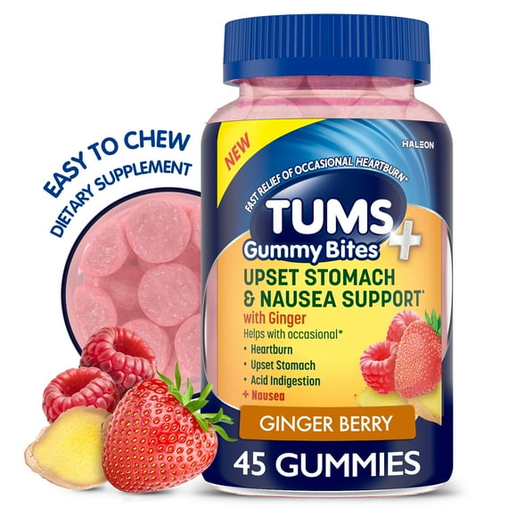 Tums+ Upset Stomach & Nausea Support, Dietary Supplement, Ginger Berry ...